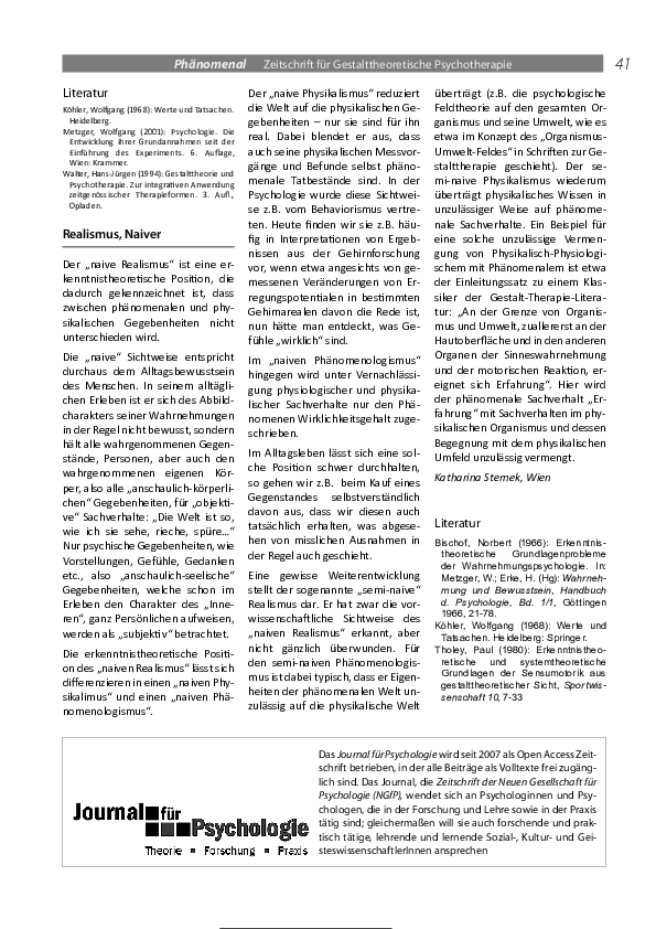 (PDF) Naiver Realismus [Lexikon zur Gestalttheoretischen Psychotherapie ...