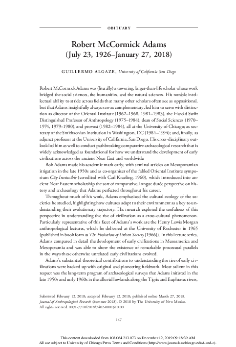 (PDF) Robert McC. Adams Obituary