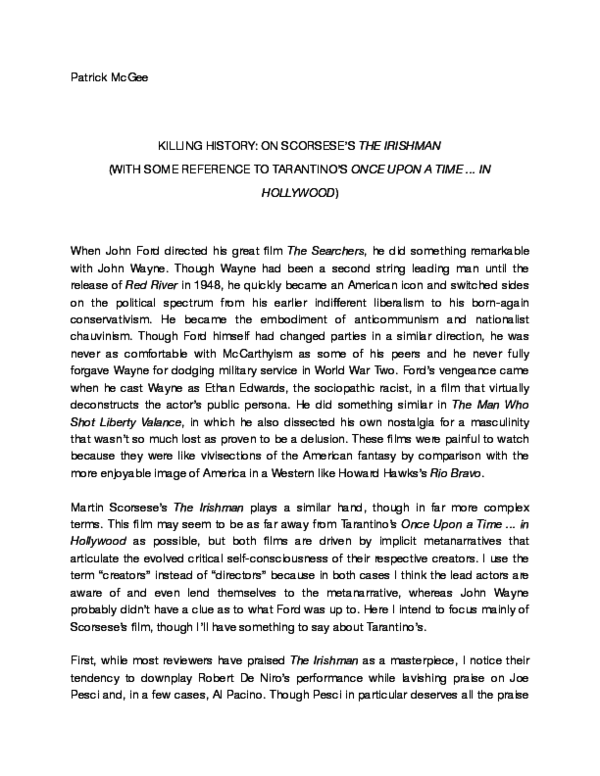 (PDF) KILLING HISTORY: ON SCORSESE’S “THE IRISHMAN“ (WITH SOME ...