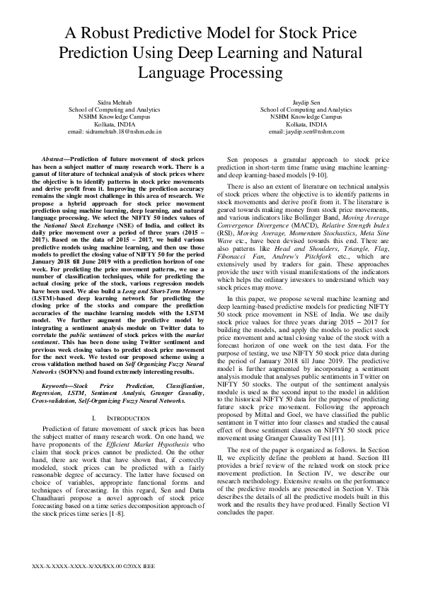 Pdf A Robust Predictive Model For Stock Price Prediction Using Deep Learning And Natural