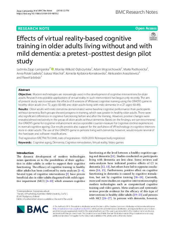 Pdf Effects Of Virtual Reality Based Cognitive Training In Older Adults Living Without And