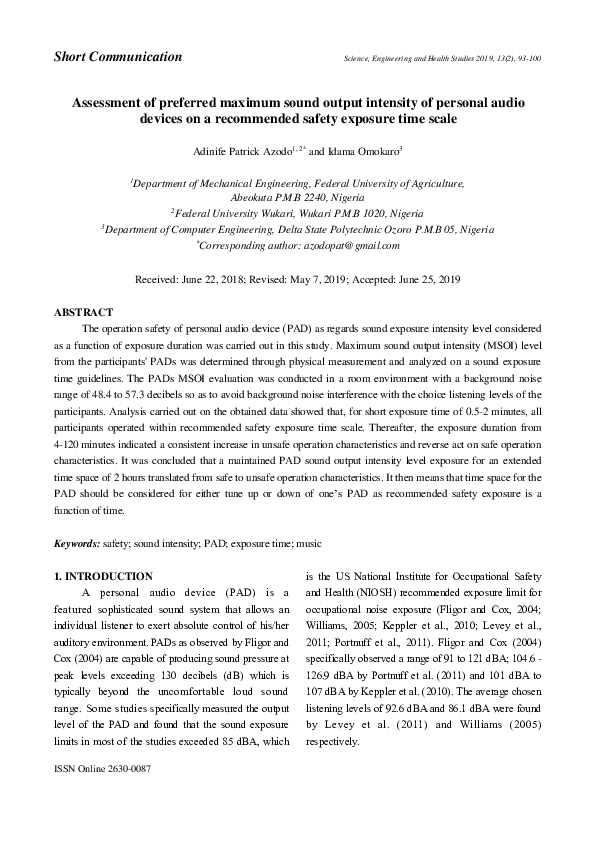 (PDF) Assessment of preferred maximum sound output intensity of ...