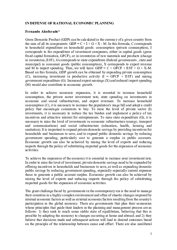 (PDF) IN DEFENSE OF RATIONAL ECONOMIC PLANNING