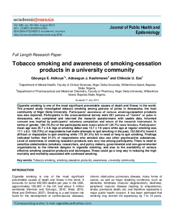 (PDF) Journal of Public Health and Epidemiology Tobacco smoking and ...