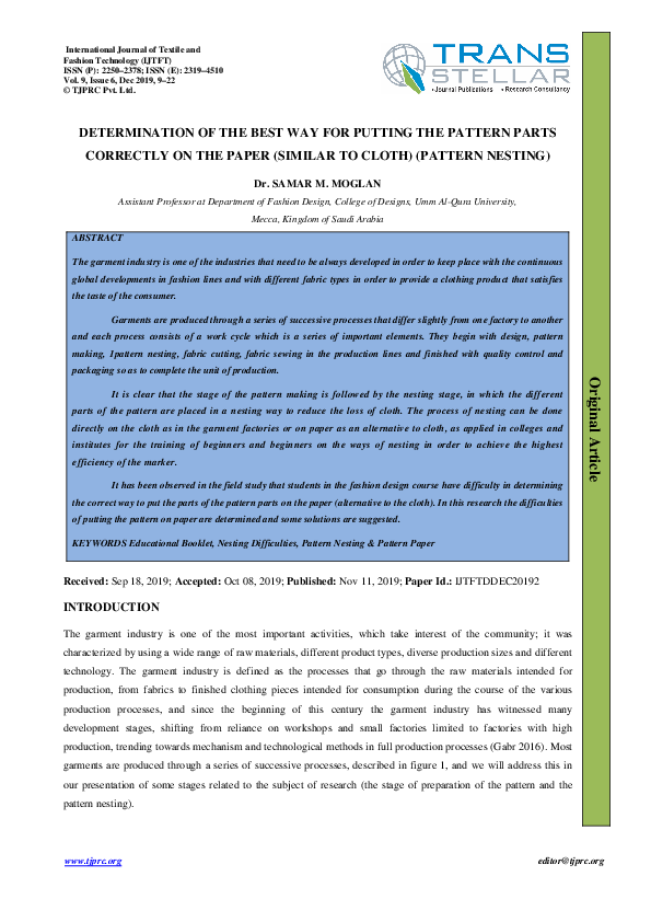 (PDF) DETERMINATION OF THE BEST WAY FOR PUTTING THE PATTERN PARTS ...