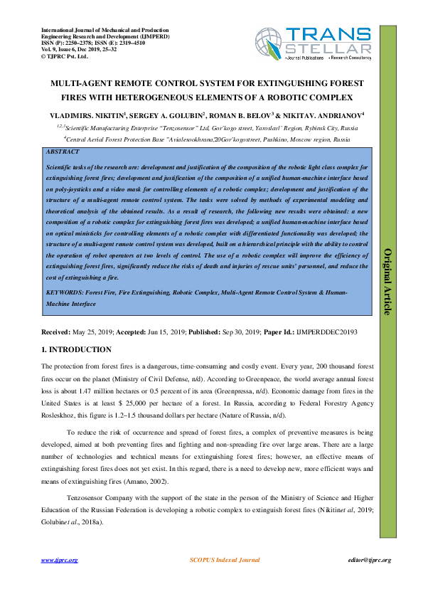 (PDF) MULTI-AGENT REMOTE CONTROL SYSTEM FOR EXTINGUISHING FOREST FIRES ...