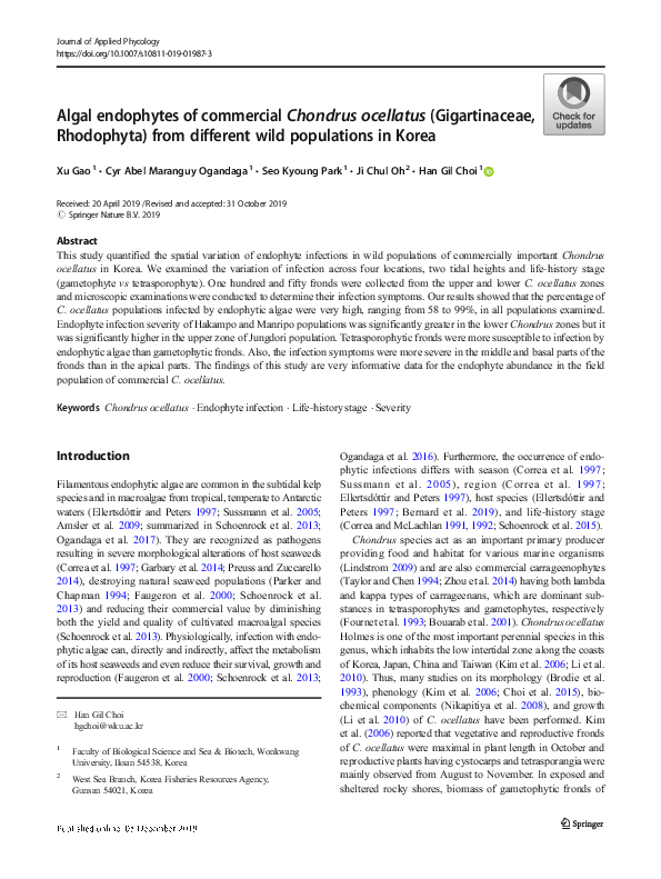 (PDF) Algal endophytes of commercial Chondrus ocellatus (Gigartinaceae ...