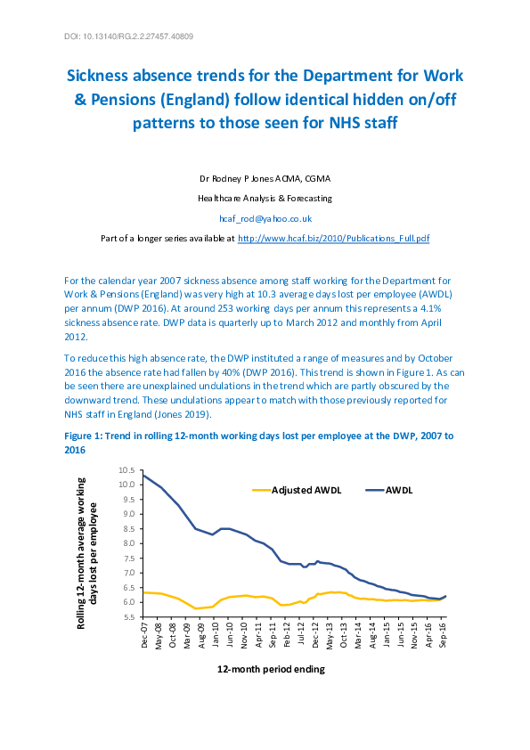 (PDF) Sickness absence trends for the Department for Work & Pensions ...
