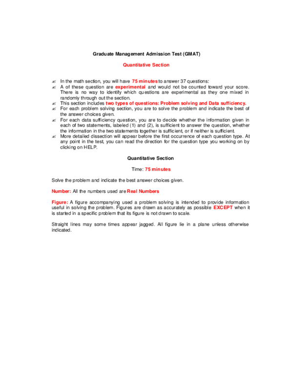 (PDF) Graduate Management Admission Test (GMAT) Quantitative Section