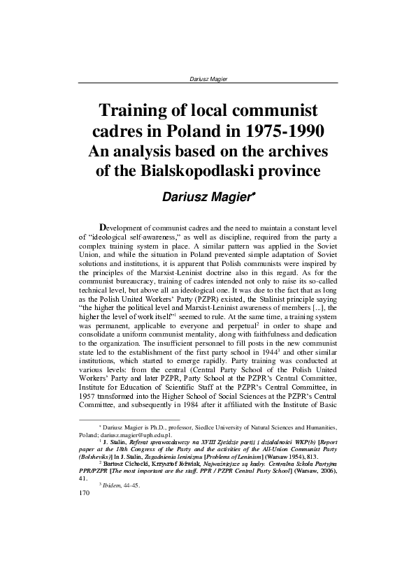 (PDF) Training of local communist cadres in Poland in 1975-1990 An ...