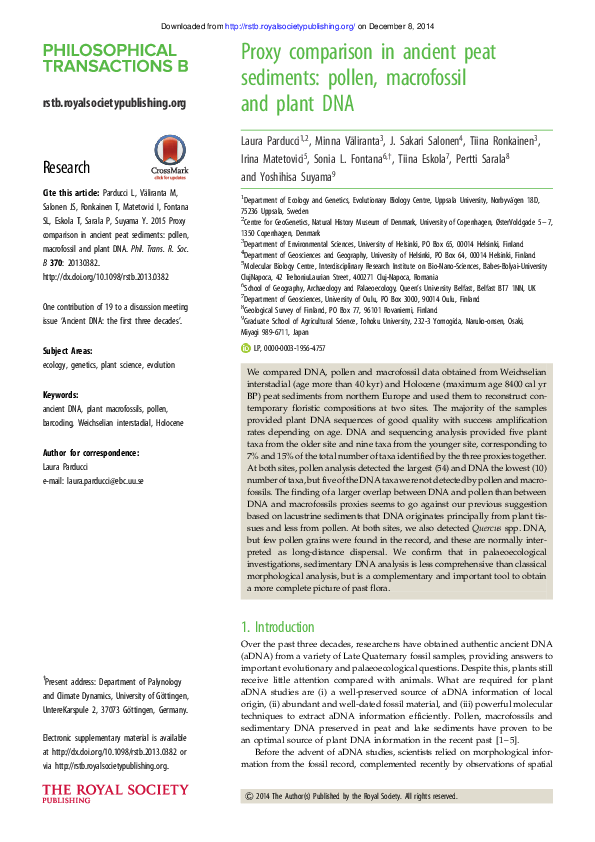 Pdf Proxy Comparison In Ancient Peat Sediments Pollen Macrofossil