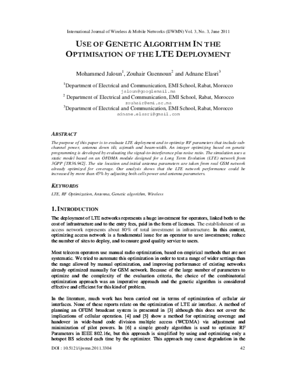 Pdf Use Of Genetic Algorithm In The Optimisation Of The Lte Deployment