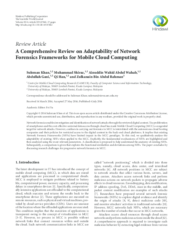 (PDF) A Comprehensive Review on Adaptability of Network Forensics Frameworks for Mobile Cloud ...
