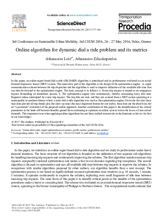 Pdf Online Algorithm For Dynamic Dial A Ride Problem And Its Metrics