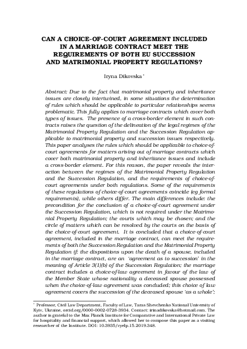 (PDF) CAN A CHOICE-OF-COURT AGREEMENT INCLUDED IN A MARRIAGE CONTRACT ...
