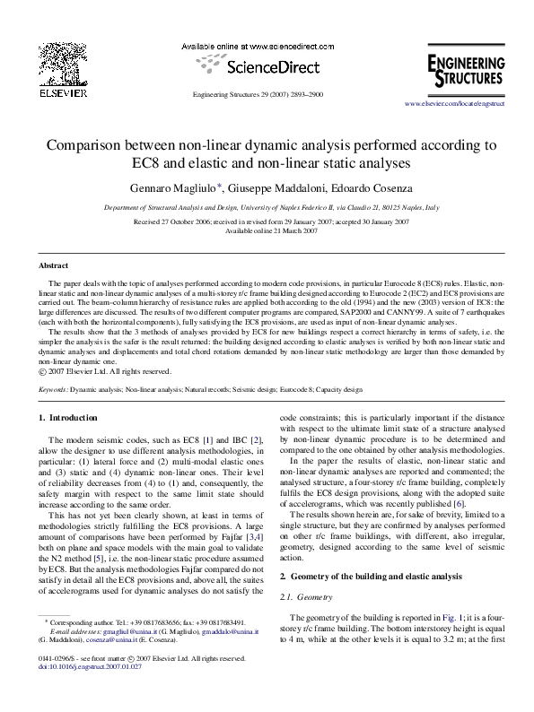 Pdf Comparison Between Non Linear Dynamic Analysis Performed According To Ec8 And Elastic And