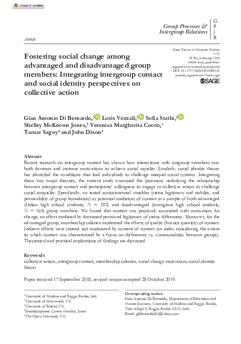 (PDF) Fostering social change among advantaged and disadvantaged group ...