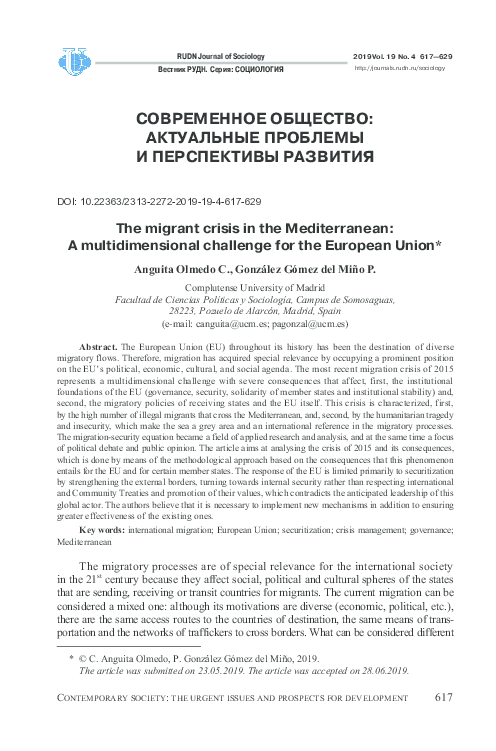 (PDF) The migrant crisis in the Mediterranean: A multidimensional ...