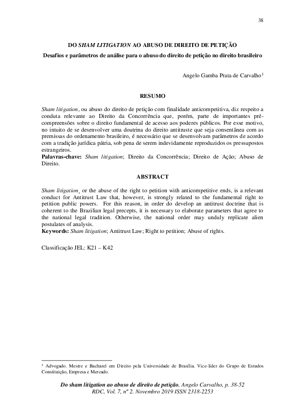 (PDF) Do sham litigation ao abuso de direito de petição: Desafios e ...