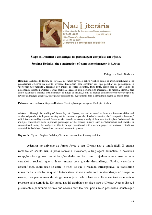 (PDF) Stephen Dedalus: a construção do personagem-compósito em Ulysses ...