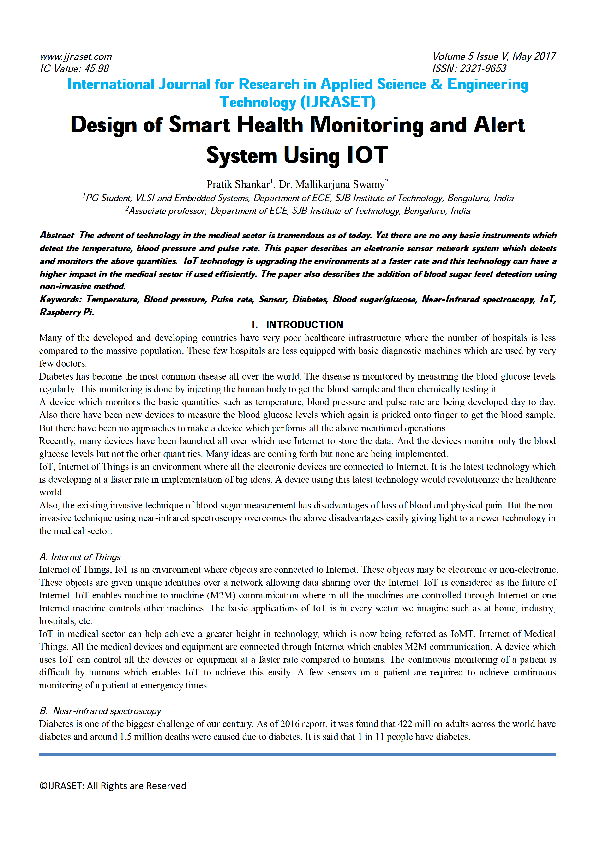 (PDF) Design of Smart Health Monitoring and Alert System using IoT