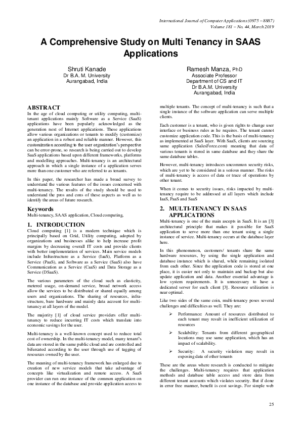 (PDF) A Comprehensive Study on Multi Tenancy in SAAS Applications