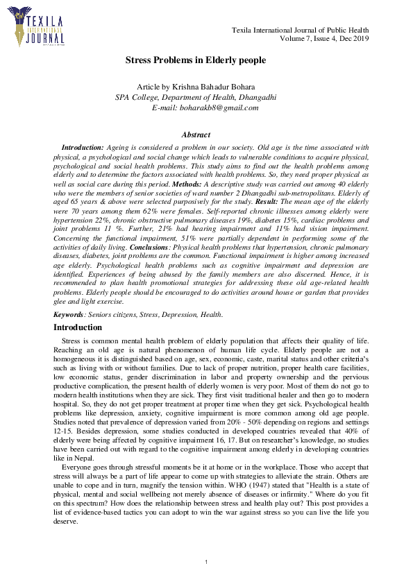 (PDF) Stress Problems in Elderly people