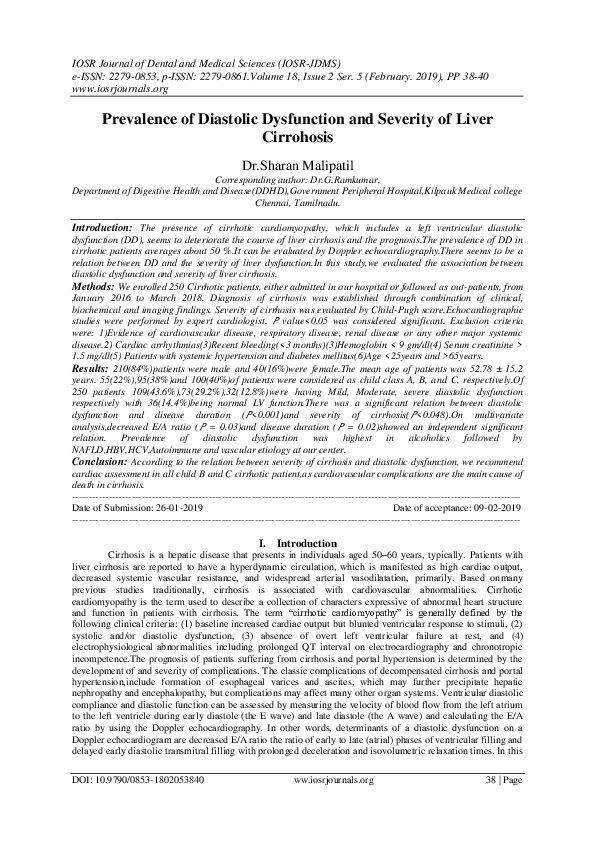 Pdf Prevalence Of Diastolic Dysfunction And Severity Of Liver Cirrohosis