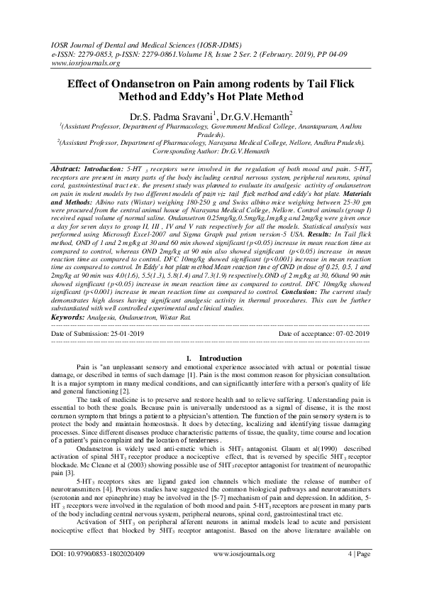 (PDF) Effect of Ondansetron on Pain among rodents by Tail Flick Method ...