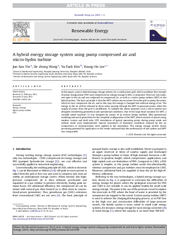 (PDF) A hybrid energy storage system using pump compressed air and ...