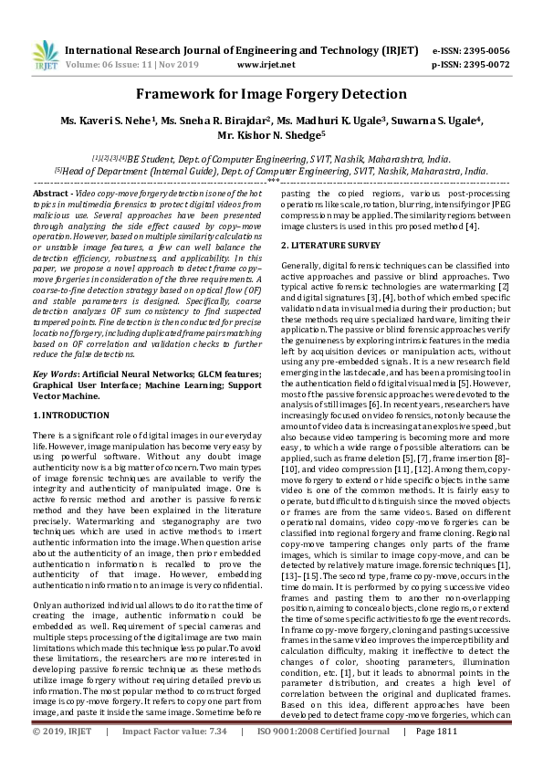 (PDF) IRJET- Framework for Image Forgery Detection
