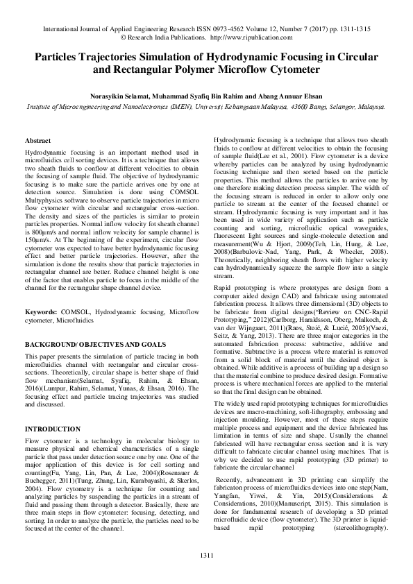 (PDF) Particles Trajectories Simulation of Hydrodynamic Focusing in ...