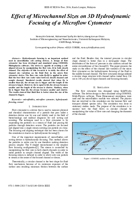 (PDF) Effect of Microchannel Sizes on 3D Hydrodynamic Focusing of a ...