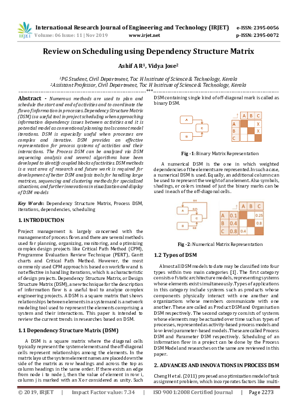 (PDF) IRJET- Review on Scheduling using Dependency Structure Matrix | IRJET Journal - Academia.edu