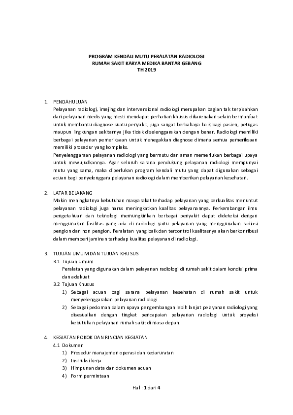 (DOC) PROGRAM KENDALI MUTU PERALATAN RADIOLOGI RUMAH SAKIT KARYA MEDIKA ...