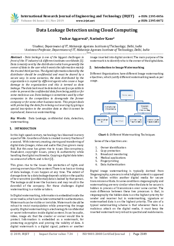 (PDF) IRJET- Data Leakage Detection using Cloud Computing | IRJET Journal - Academia.edu