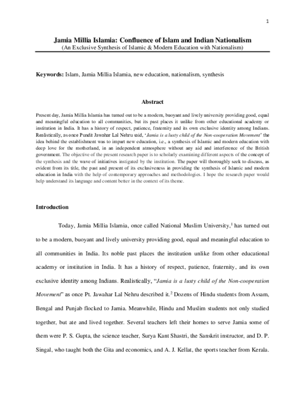 (DOC) Jamia Millia Islamia: Confluence of Islam, Indian Nationalism and ...