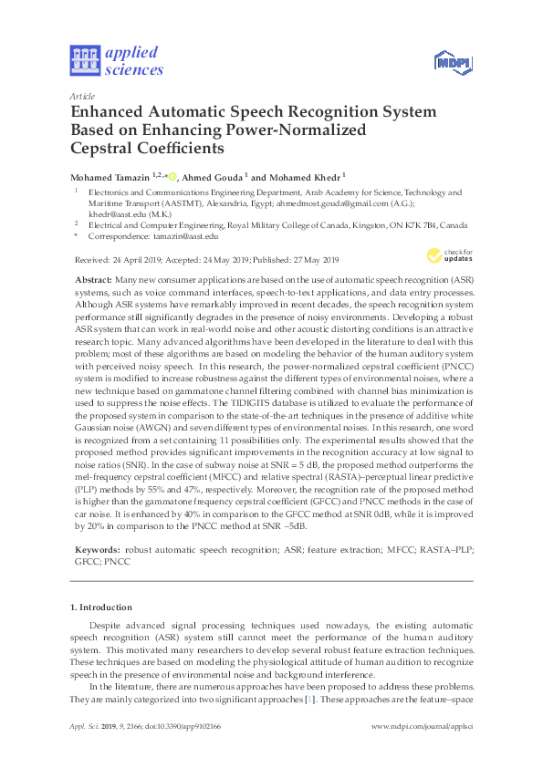 Pdf Enhanced Automatic Speech Recognition System Based On Enhancing