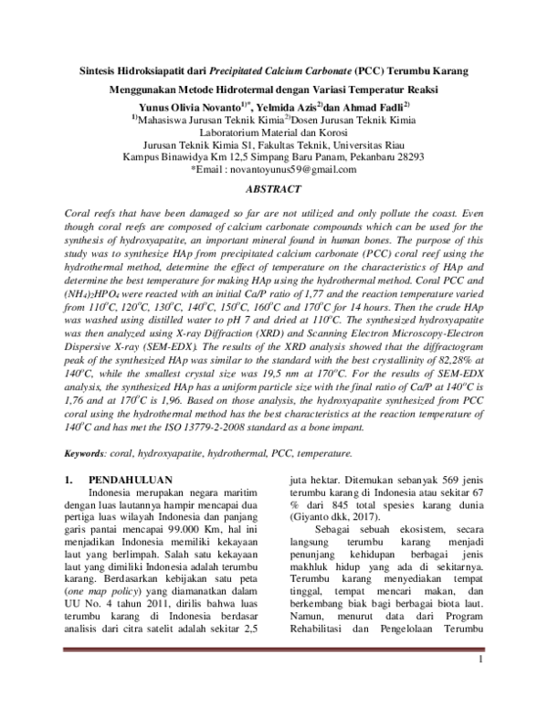 (PDF) Sintesis Hidroksiapatit dari Precipitated Calcium Carbonate (PCC ...