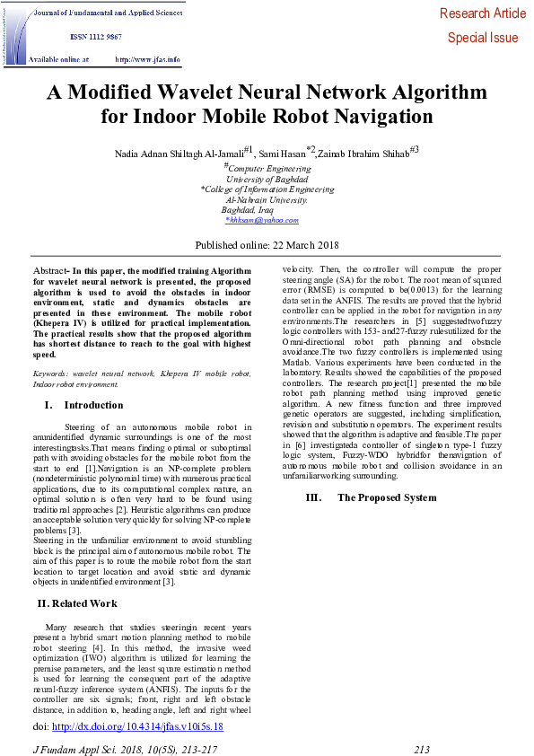 Pdf A Modified Wavelet Neural Network Algorithm For Indoor Mobile Robot Navigation