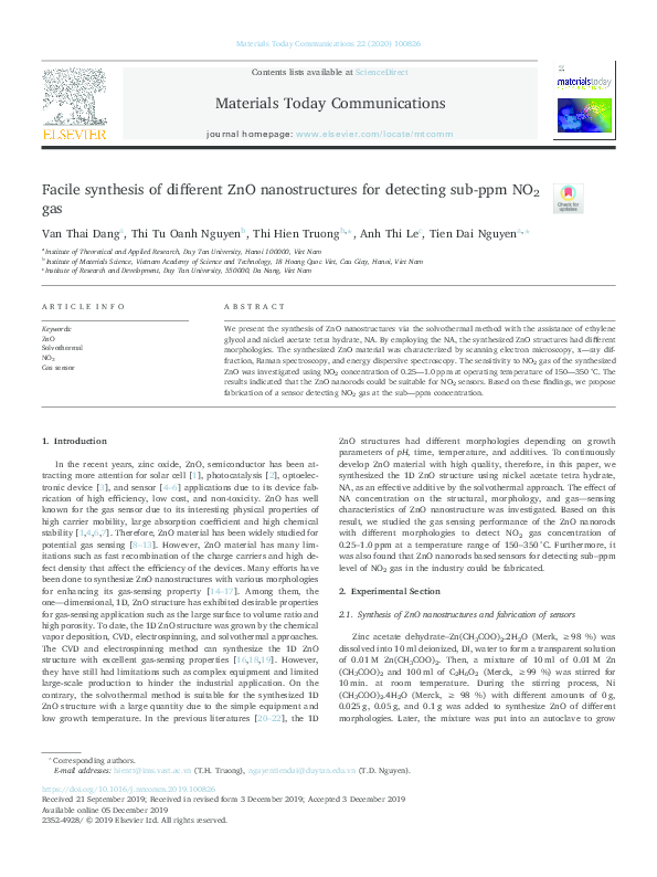 (PDF) Facile synthesis of different ZnO nanostructures for detecting ... (PDF) Facile synthesis of different ZnO nanostructures for detecting ...