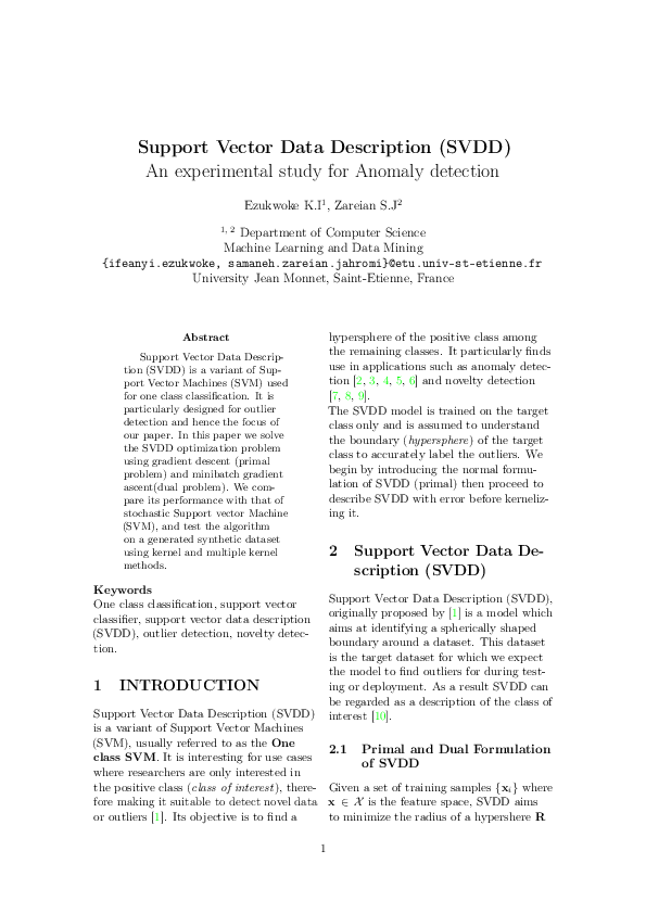 (PDF) Support Vector Data Description (SVDD) An experimental study for Anomaly detection