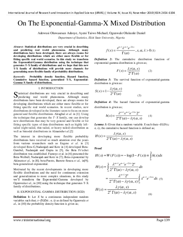 (PDF) On The Exponential-Gamma-X Mixed Distribution