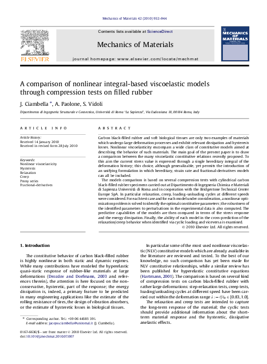 Pdf A Comparison Of Nonlinear Integral Based Viscoelastic Models