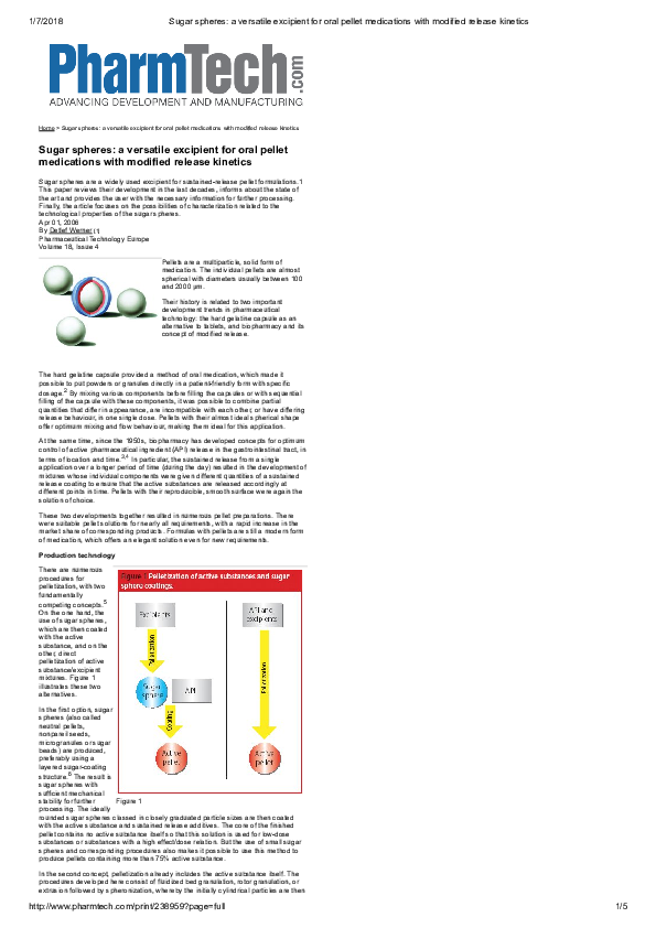(PDF) Sugar spheres: a versatile excipient for oral pellet medications ...