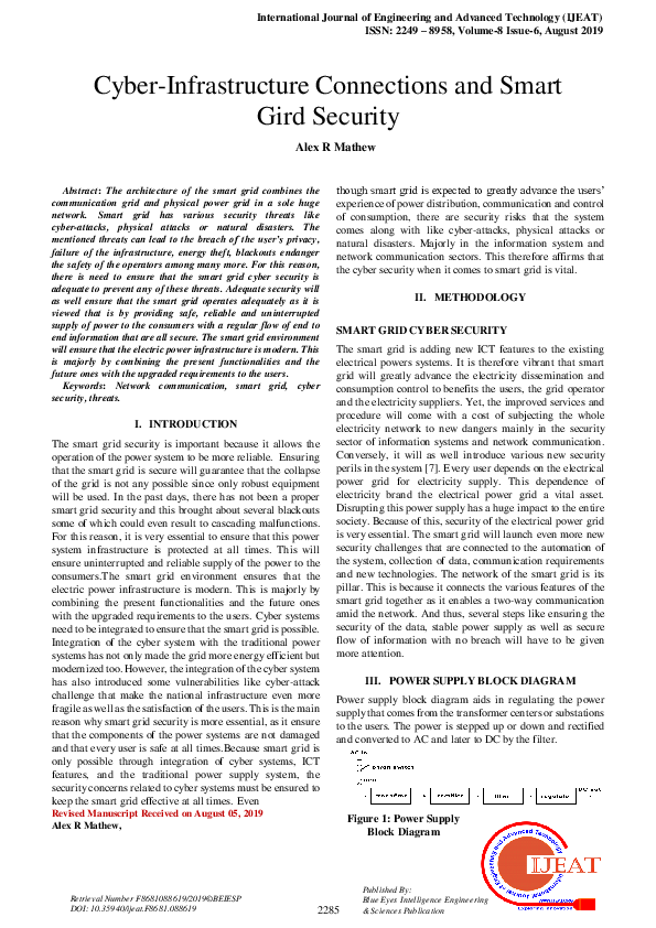 (PDF) Cyber Infrastructure Connections and Smart Gird Security