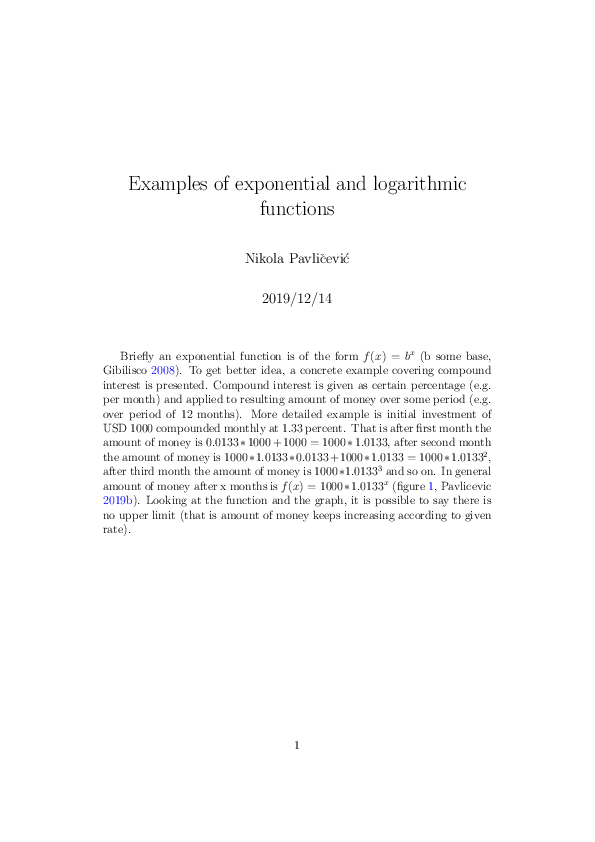 (PDF) examples of exponential and logarithmic functions