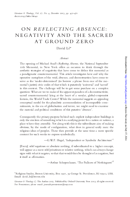 (PDF) On Reflecting Absence Negativity and the Sacred at Ground ...