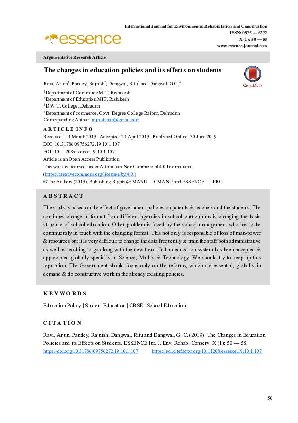 (PDF) The changes in education policies and its effects on students