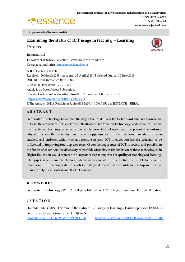 (PDF) Examining the status of ICT usage in teaching -Learning Process